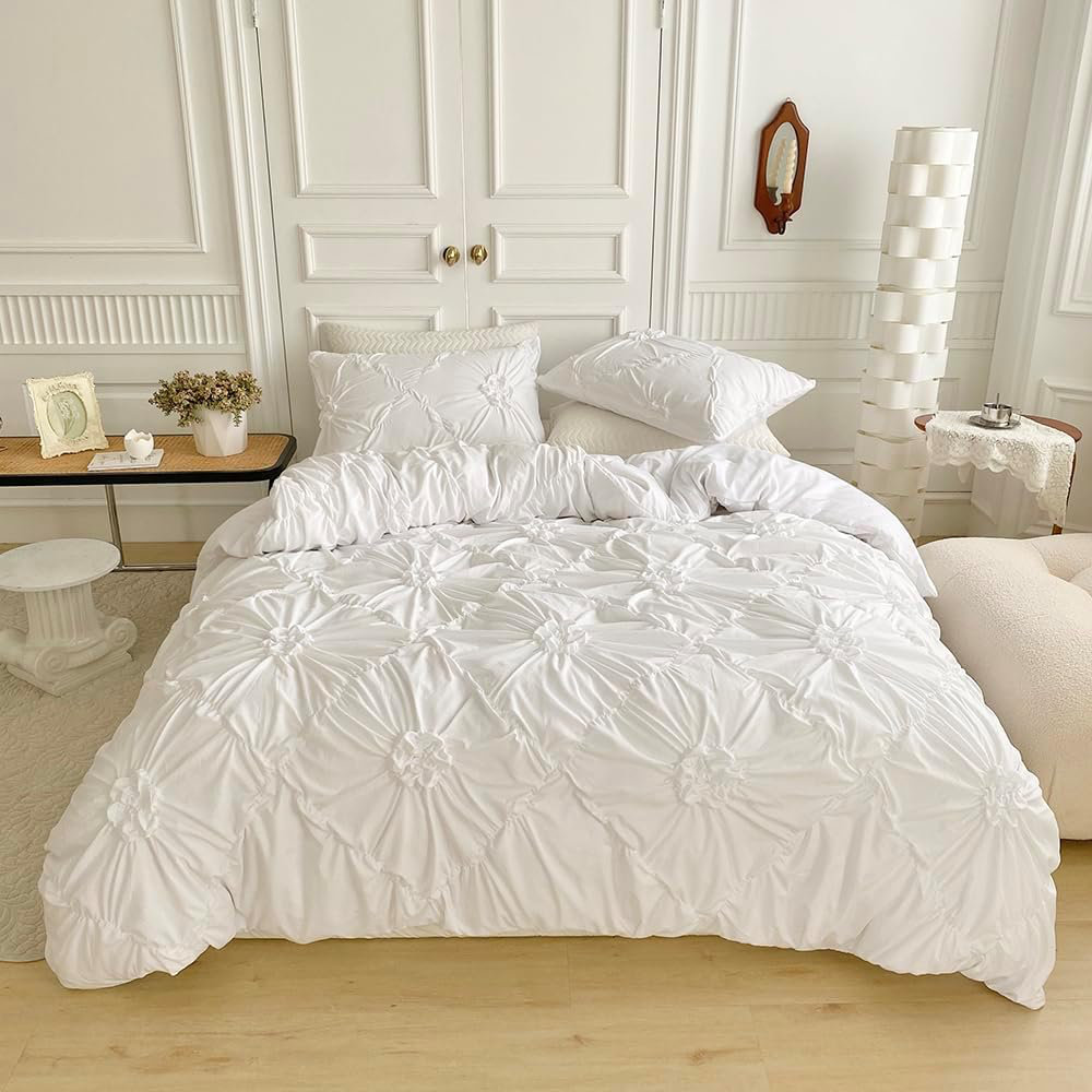 Nayoroom Rustic French Style Textured Flower Pinch Pleated Duvet Cover ...