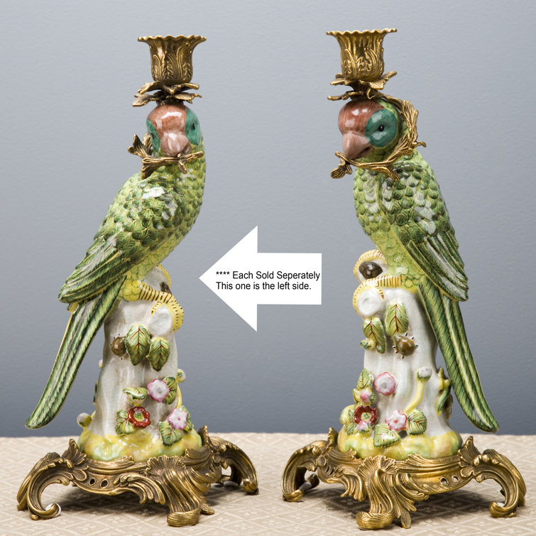 Danny's Fine Porcelain Porcelain Green Parrot Figurine Candle Holder ...