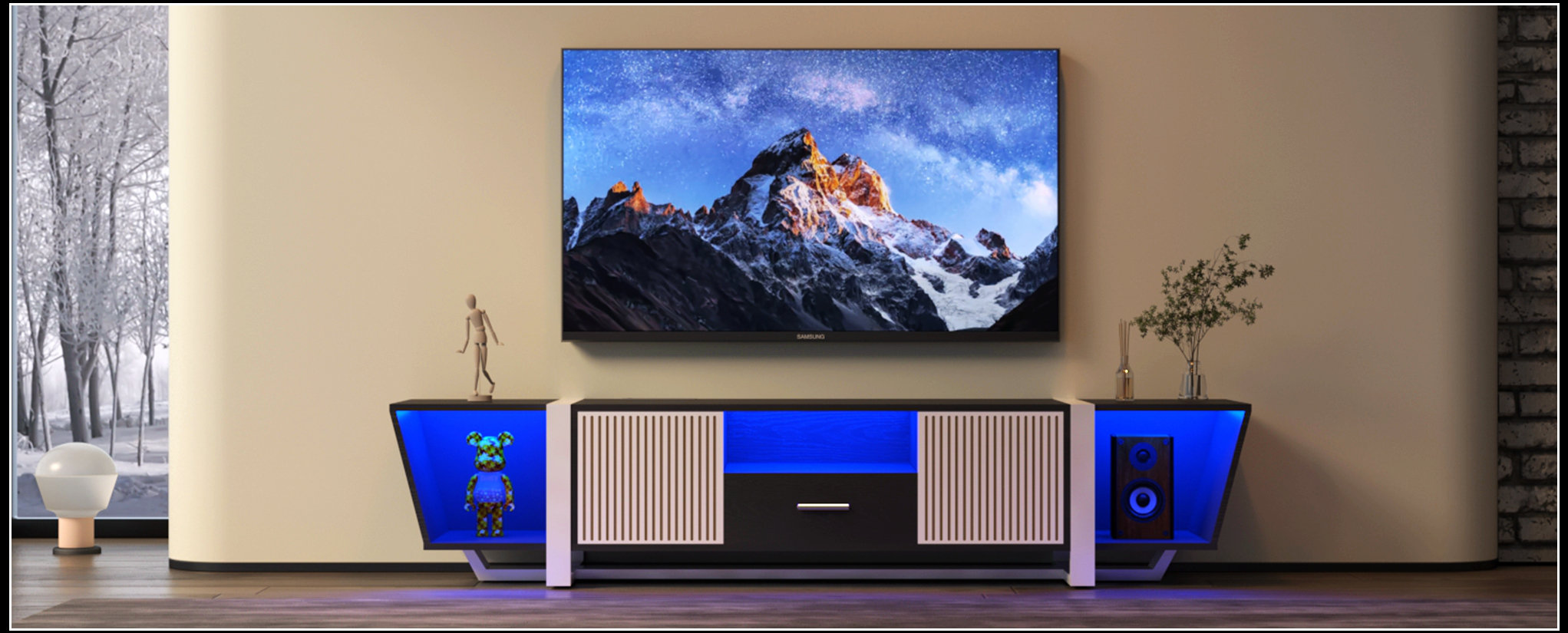 Wrought Studio™ Modern LED TV Console with Large Storage and Biplane ...