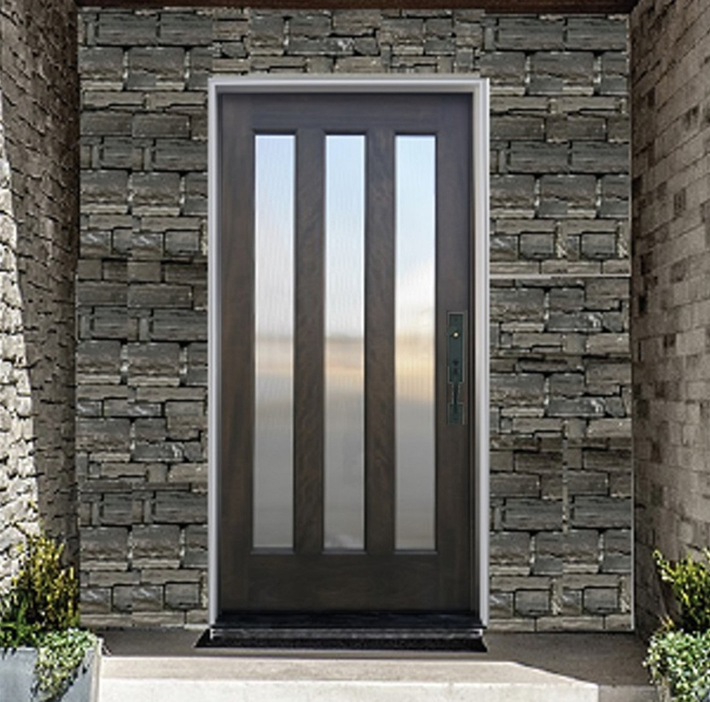 Creative Entryways Contemporary 3-Lite Stained Wood Prehung Front Entry ...