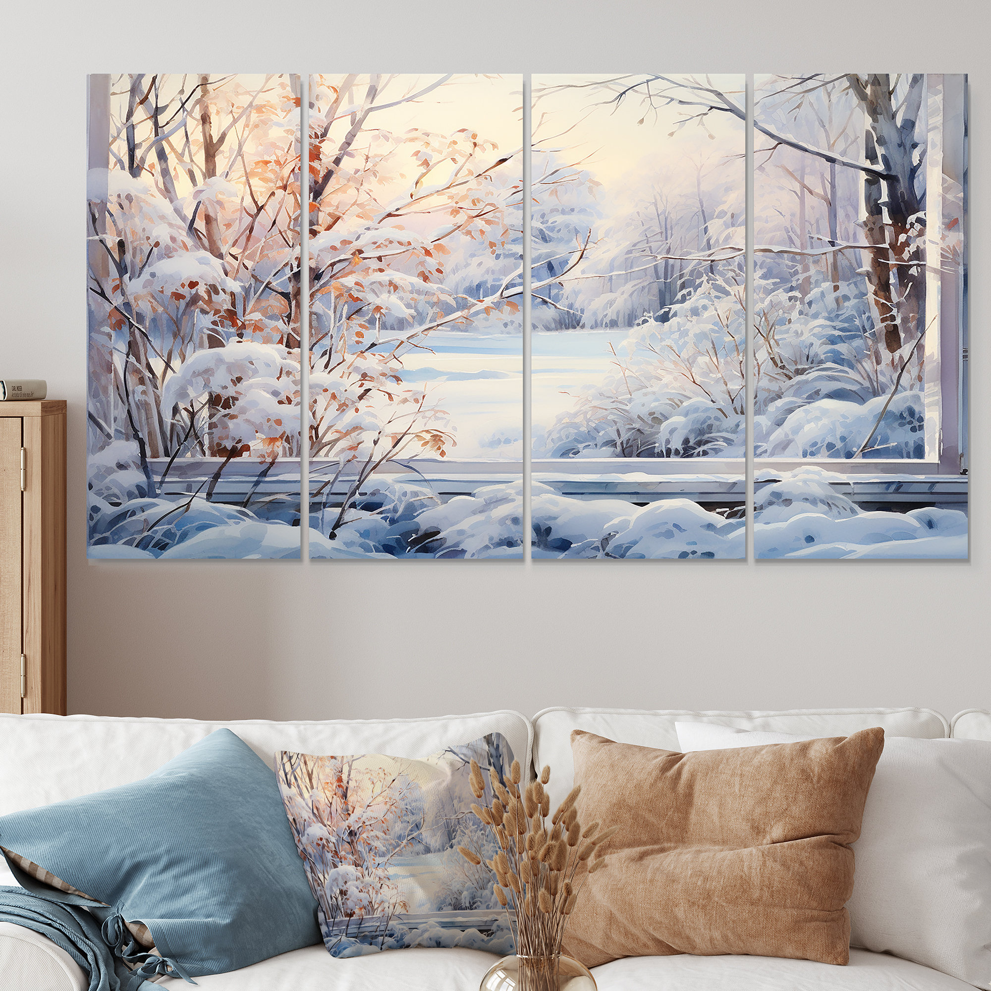 Millwood Pines Winter River Window View III - Winter Landscape 4 Piece ...