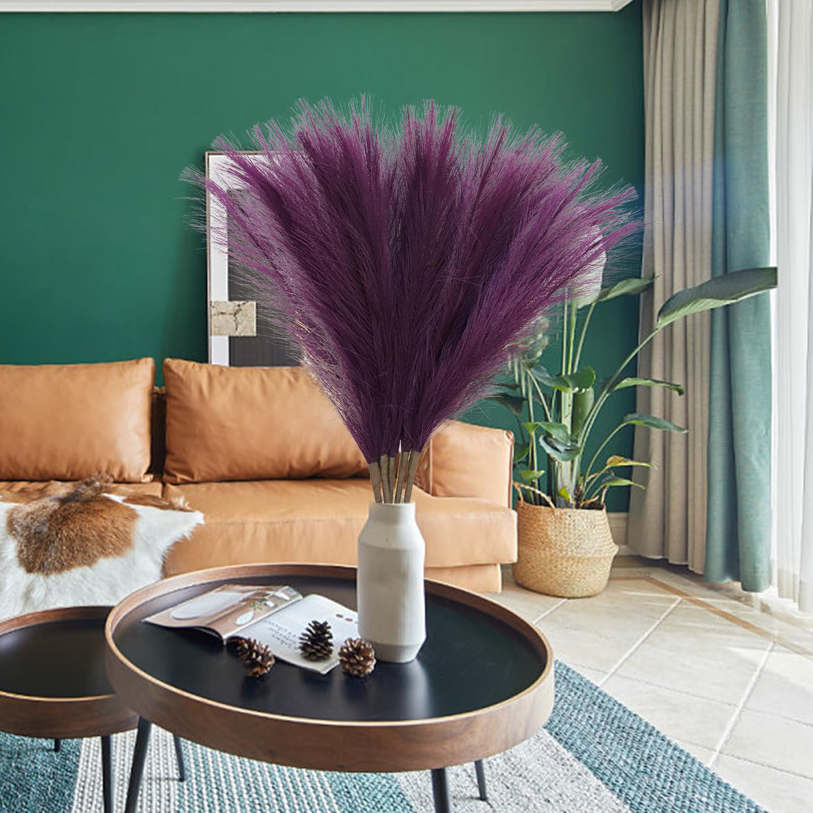Primrue Purple Pampas Grass Decor Tall-Faux Pampas Grass Small 30"-5 ...