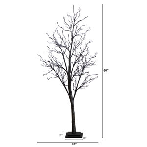 Primrue 5ft. Pre-Lit Halloween Deluxe Black Twig Artificial Fall Tree ...