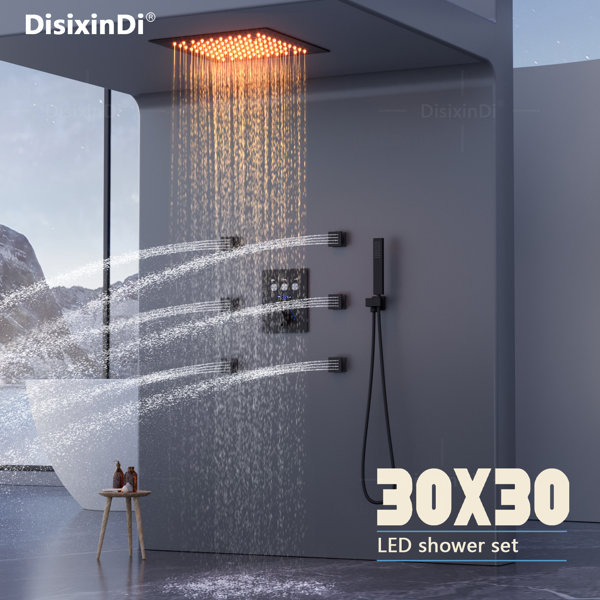 DisixinDi Thermostatic Rain Shower System Set with 12 Inch Rainfall ...