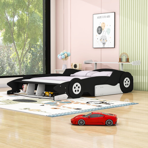 YUNMA Unique Design Race Car Bed with Wood Rails and Shelves | Wayfair