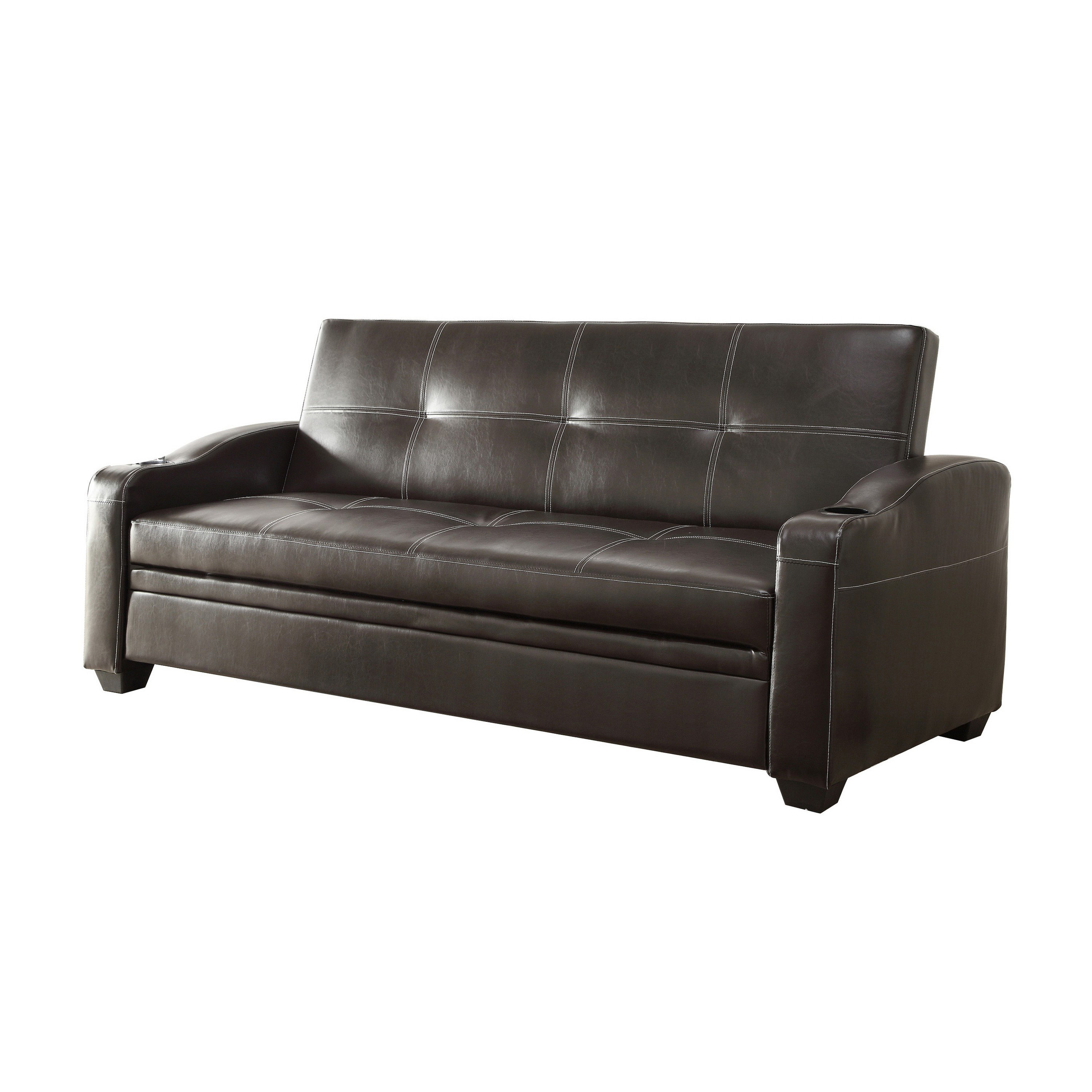 Latitude Run® Ferry 83 Inch Lounger Sofa Bed, Tufted Brown Faux Leather ...