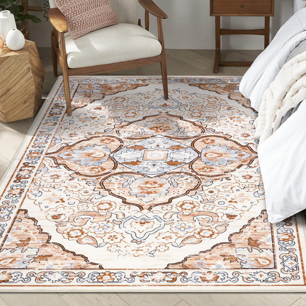 Bungalow Rose Oriental Cream/Orange Machine Washable Area Rug - Wayfair ...