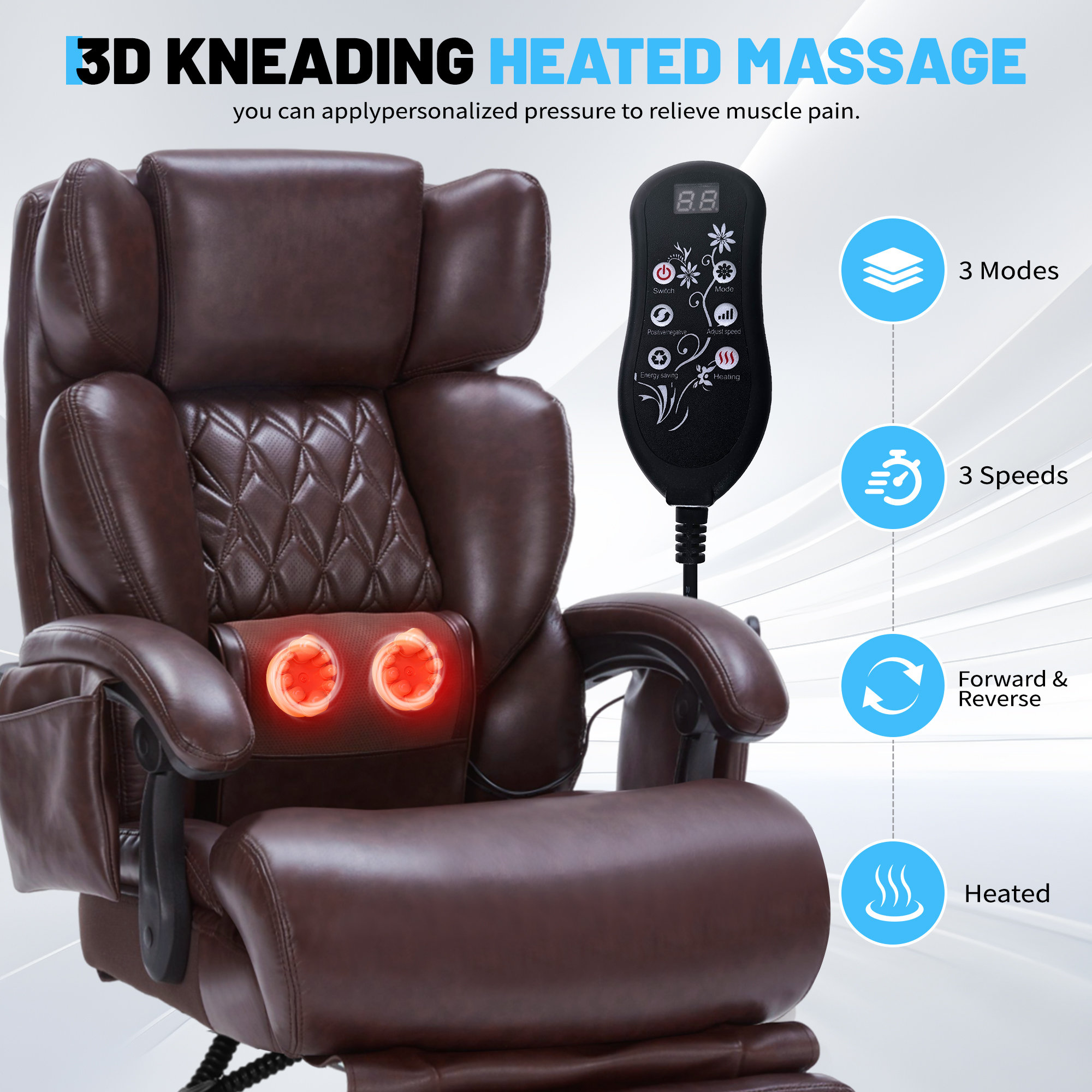 Inbox Zero 800LBS Massage Office Chair With Foot Rest & 8 Points ...