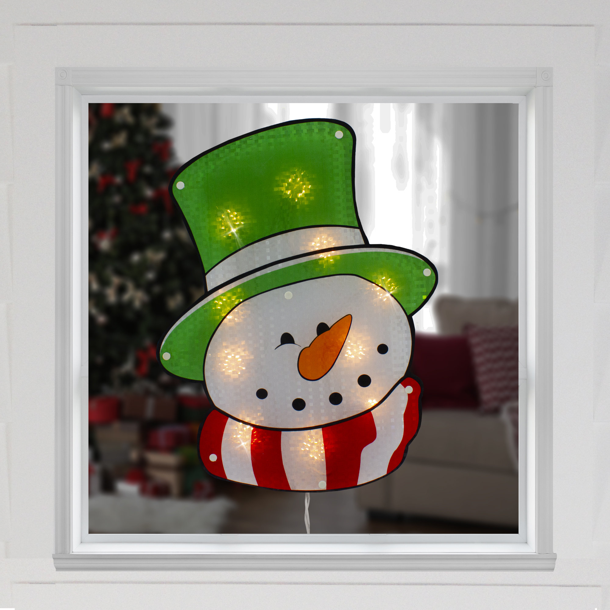 Northlight Seasonal 15.75" Lighted Holographic Snowman Christmas Window ...