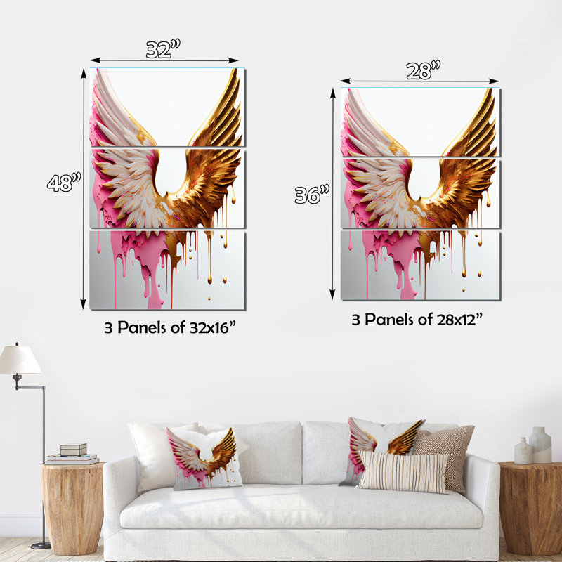 Willa Arlo Interiors Jayda Dusty Pink Angel Wings On Canvas 3 Pieces ...