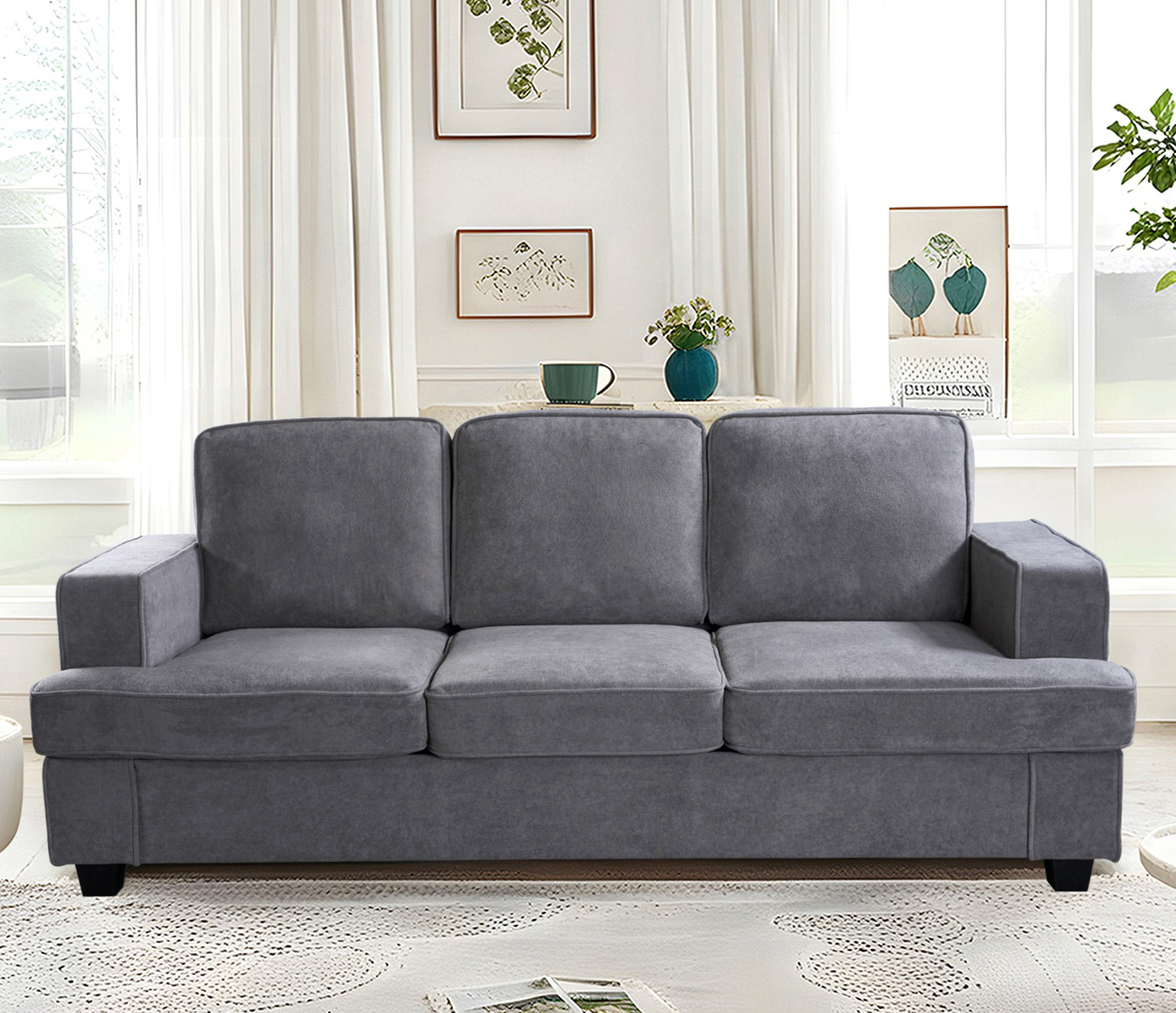 Latitude Run® Comfortable 3 Seater Modern Velvet Sofa With Deep Seating ...