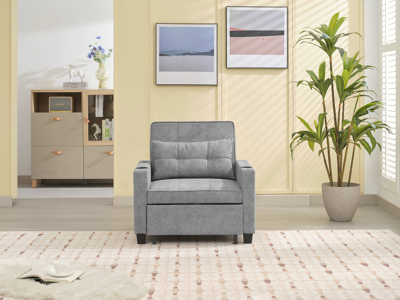 Ebern Designs Futon Chair Bed Convertible 3-in-1 Pull Out Sleeper with ...