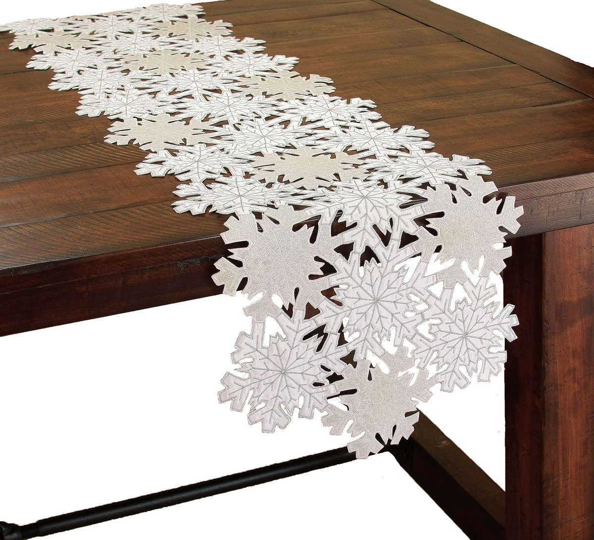 The Holiday Aisle® Shimmer Snowflake Embroidered Cutwork Table Runner ...