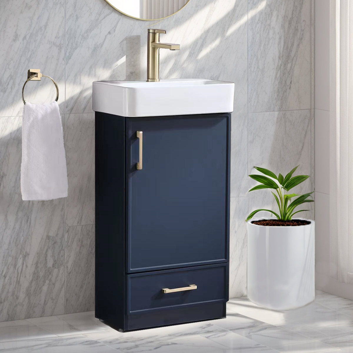 Ebern Designs Suheyb 18" Modern Mini Blue Single Bathroom Vanity Set ...