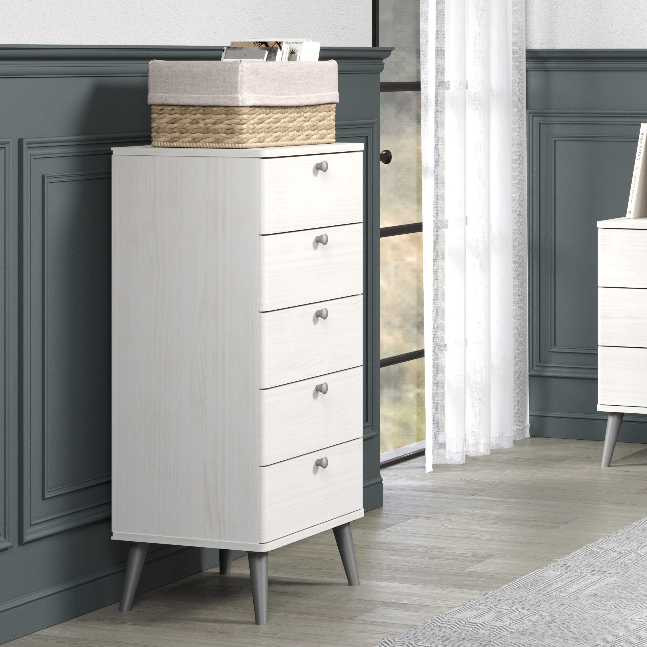 Metro Lane 5 Drawer Narrow Chest, white wax finish | Wayfair.co.uk