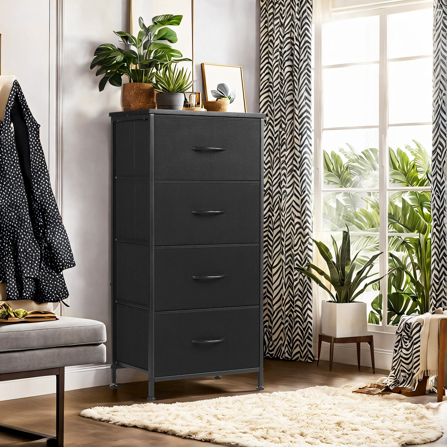 Ebern Designs Dresser For Bedroom 4 Storage, Tall Fabric Closet Chests ...