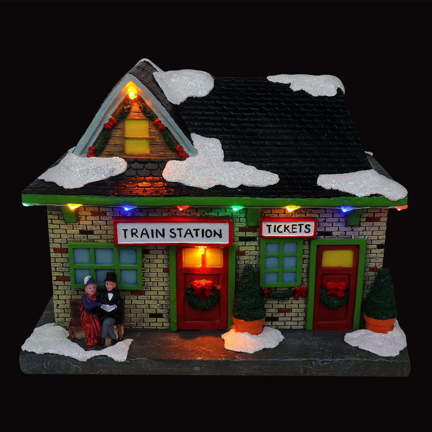 c&g home Christmas Village Tabletop Train Station - Pre-Lit Winter Snow ...