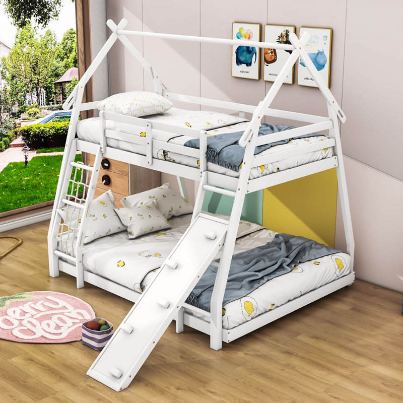 Harper Orchard Chaudhry Twin over Queen Wooden Bunk Bed with Climbing ...