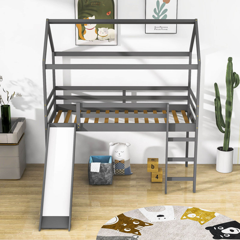 Harper Orchard Peddireddy Wood Loft Bed,House Loft Bed with Slide ...