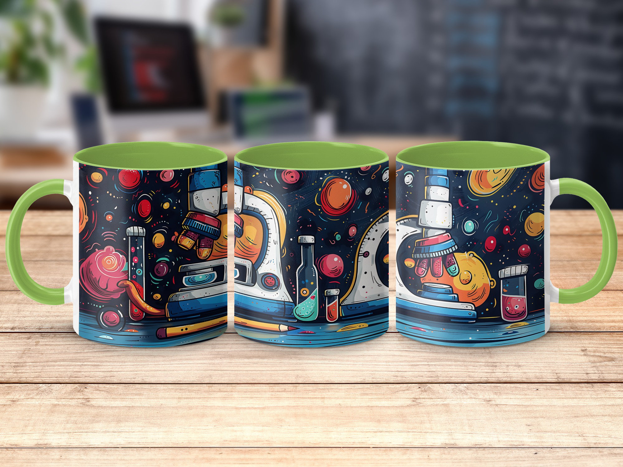 East Urban Home Set of 3 Kids Drawing Style 11oz Accent Mugs – White ...