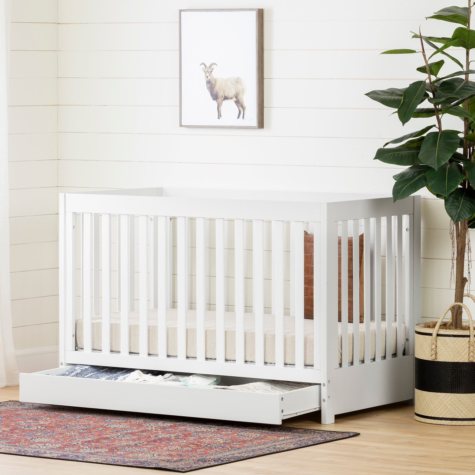 South Shore Yodi Crib with Drawer and Toddler Rail Pure White & Reviews ...