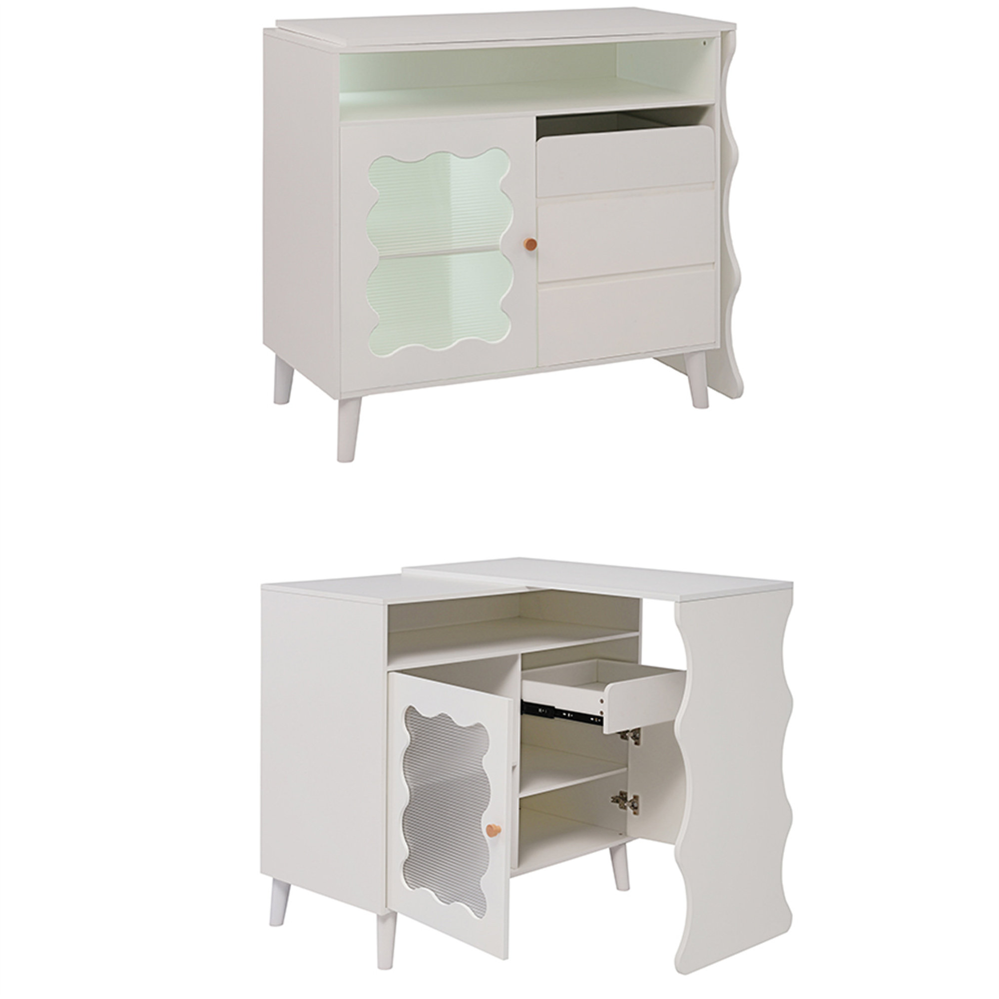 House of Hampton® Cloud Wave Extendable Sofa Bar Table Cabinet ,with ...