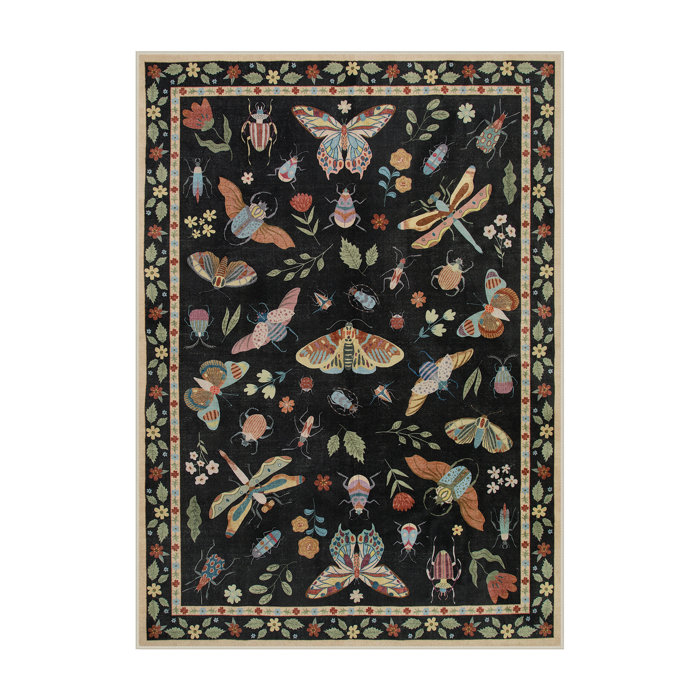 Dakota Fields Insect Print Washable Rugs for Living Room Ultra-Thin Non ...