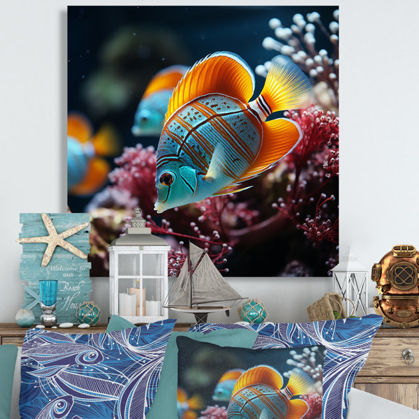 DesignArt " Beautiful Blue And Orange Butterflyfish I " on Canvas ...