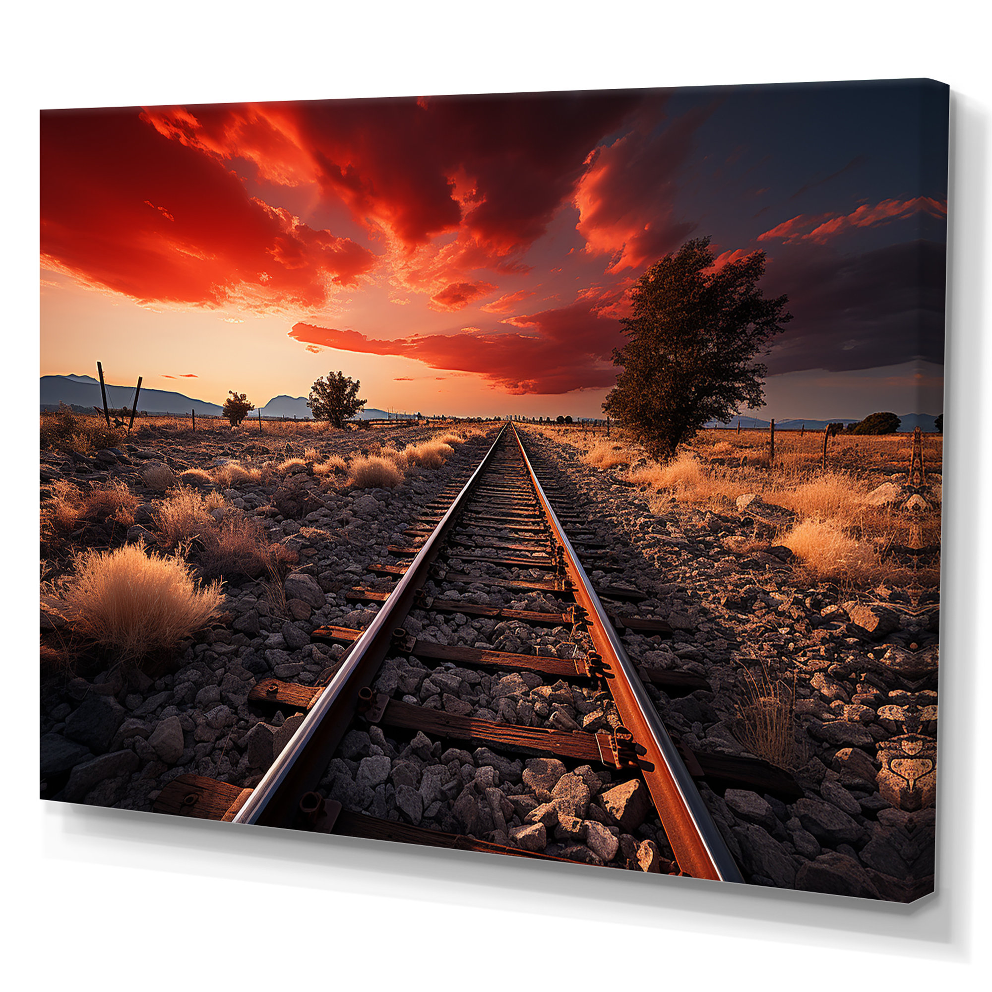 Design Art Train Tracks Red Scenery On Canvas Print | Wayfair