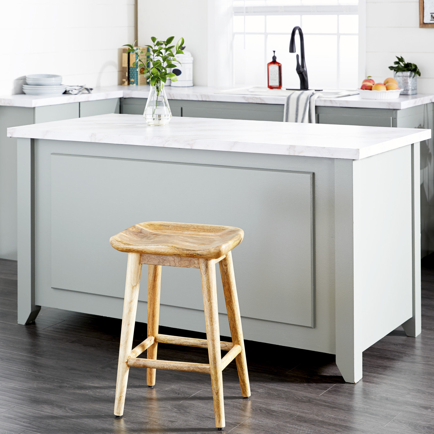 George Oliver Garnett Brown Wood Counter Stool with Footrest 17" x 14 ...