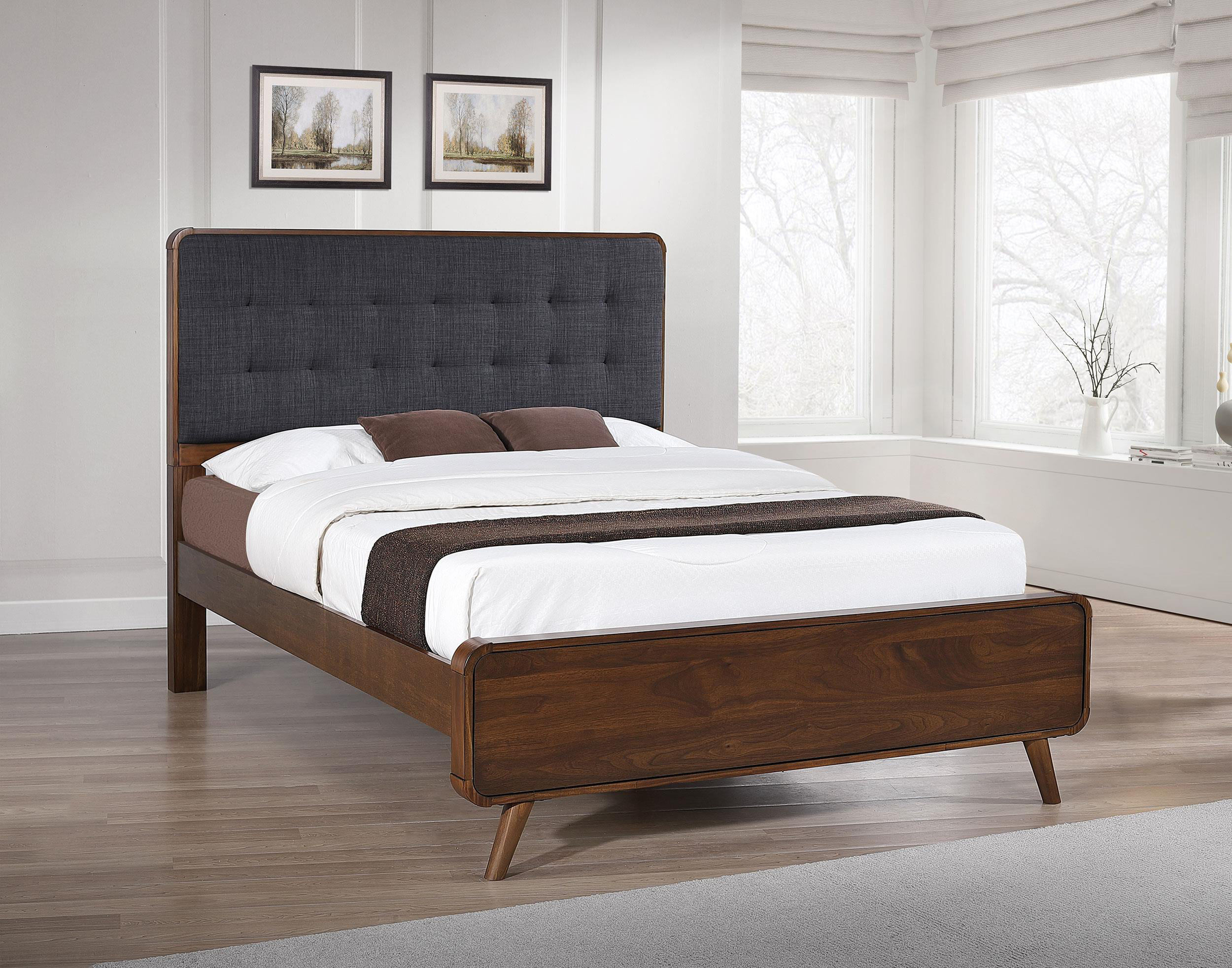George Oliver Eliason Elegant Bed - Panel Bed Dark Walnut, Comfortable ...