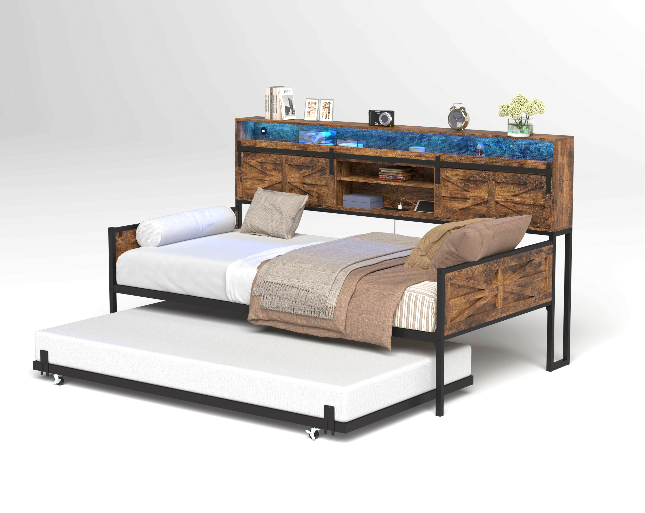 Ivy Bronx Twin Daybed With Trundle, Farmhouse Daybed Frame With Sliding ...