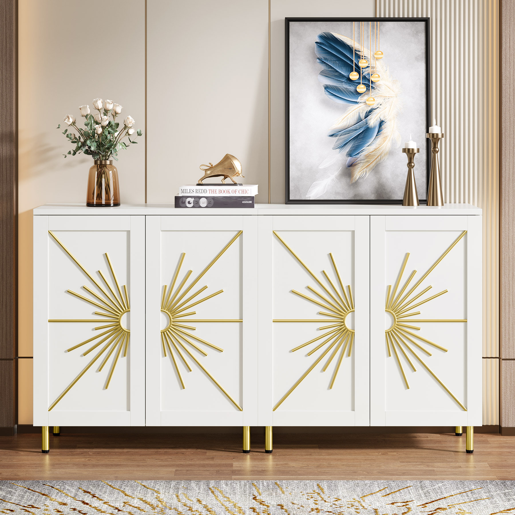 Mercer41 Set Of 2 Accent Storage Cabinet With Doors And Adjustable ...