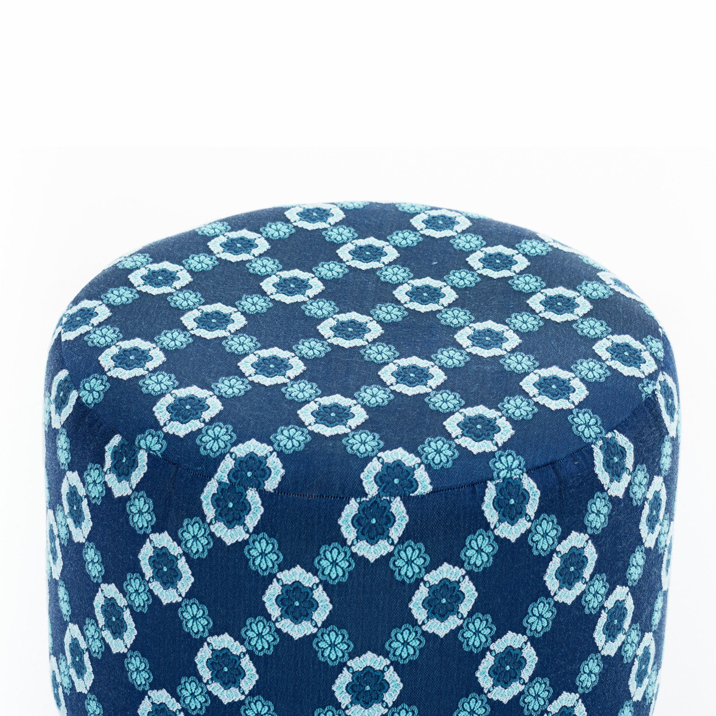 East Urban Home Metta 15.7" Wide Velvet Round Abstract Footstool ...