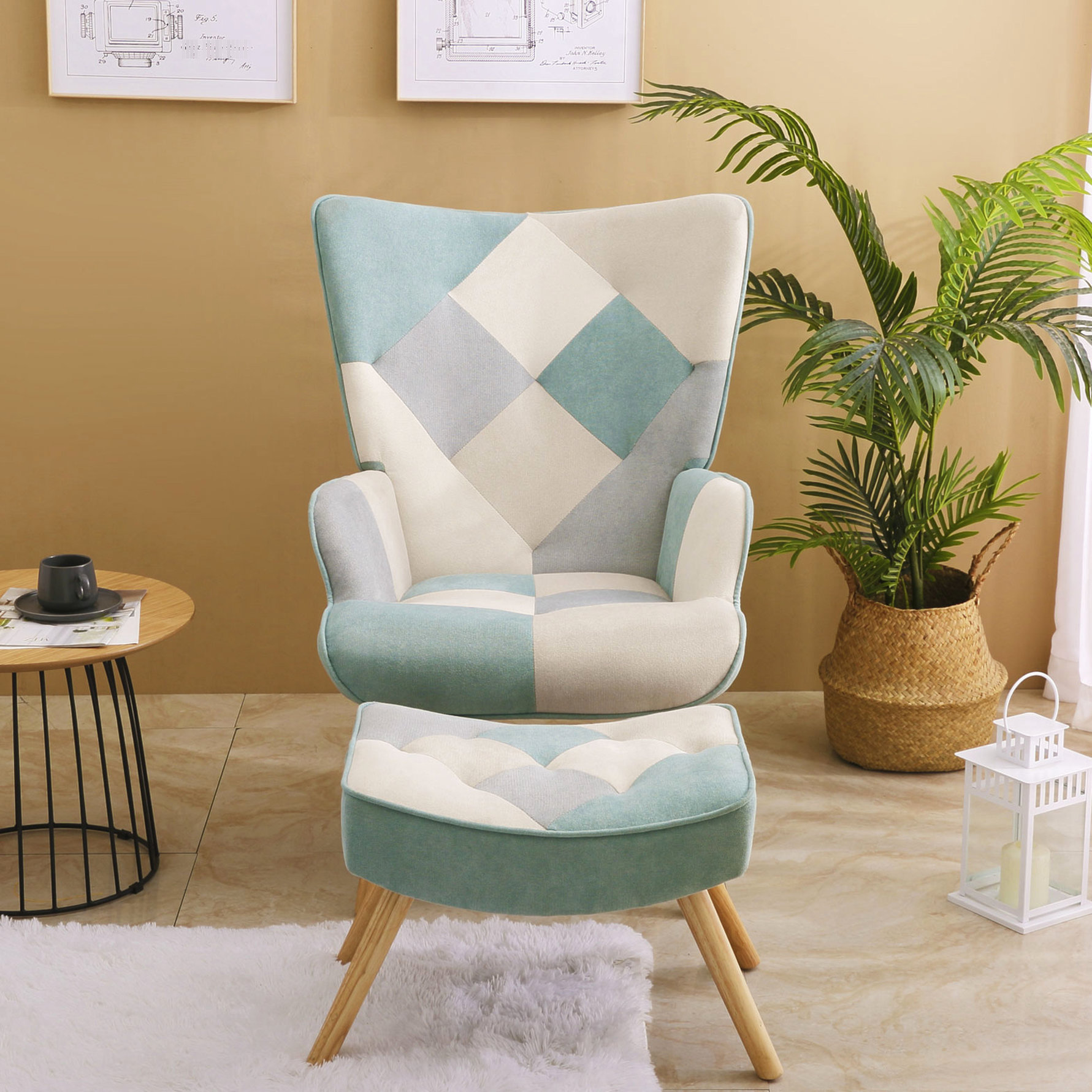 Ebern Designs Bedroom Accent Chair With - Blue Linen Armchair ...