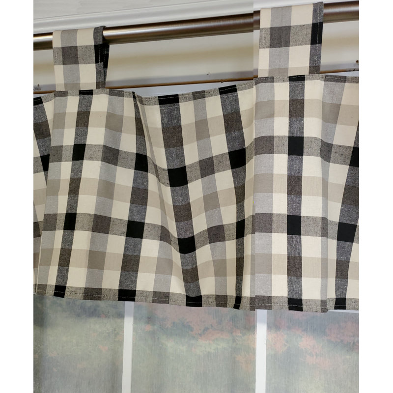 RLF Home Checkered 50'' W Window TAB Valance Black | Wayfair