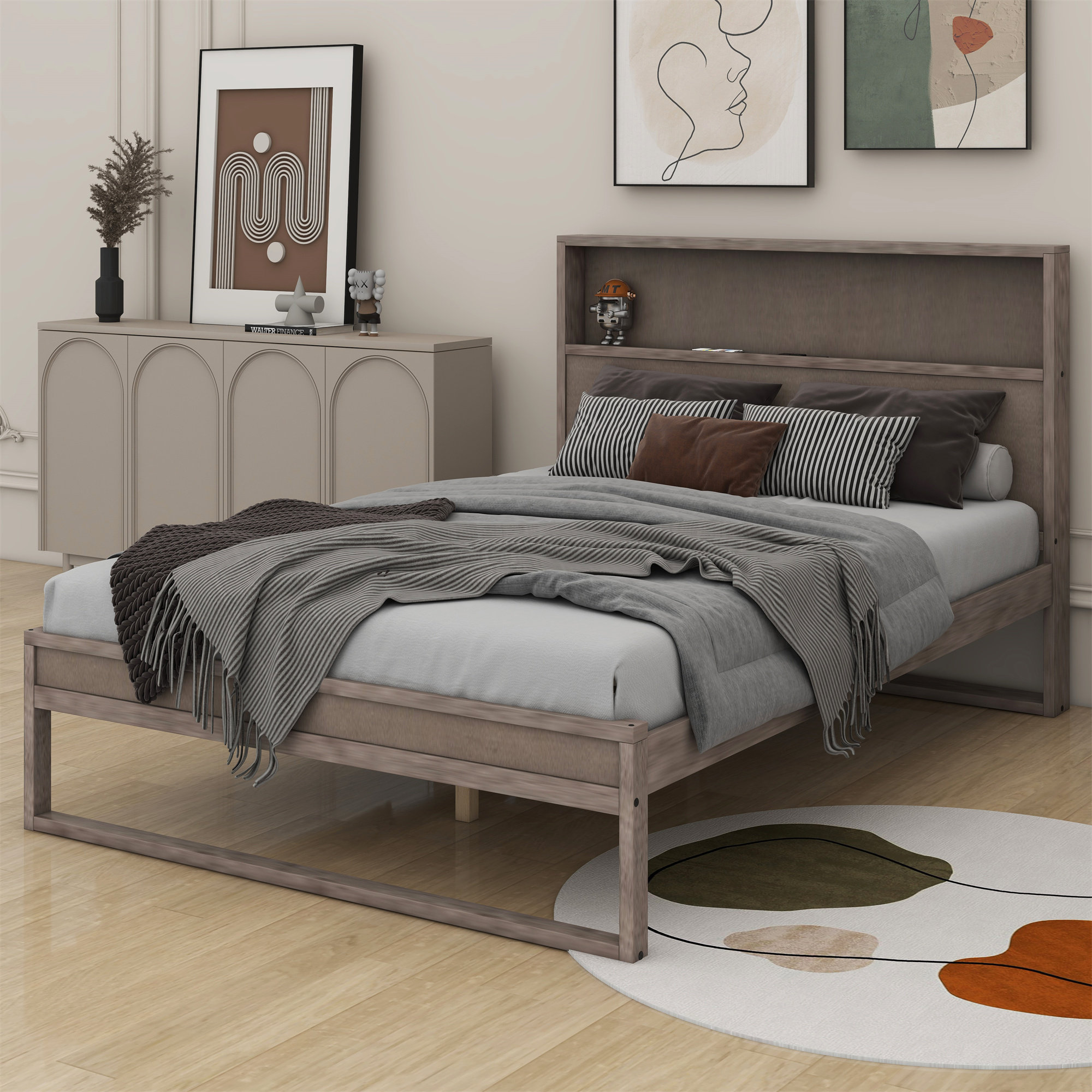 Latitude Run® Platform Bed With Storage Headboard,Sockets And USB Ports ...