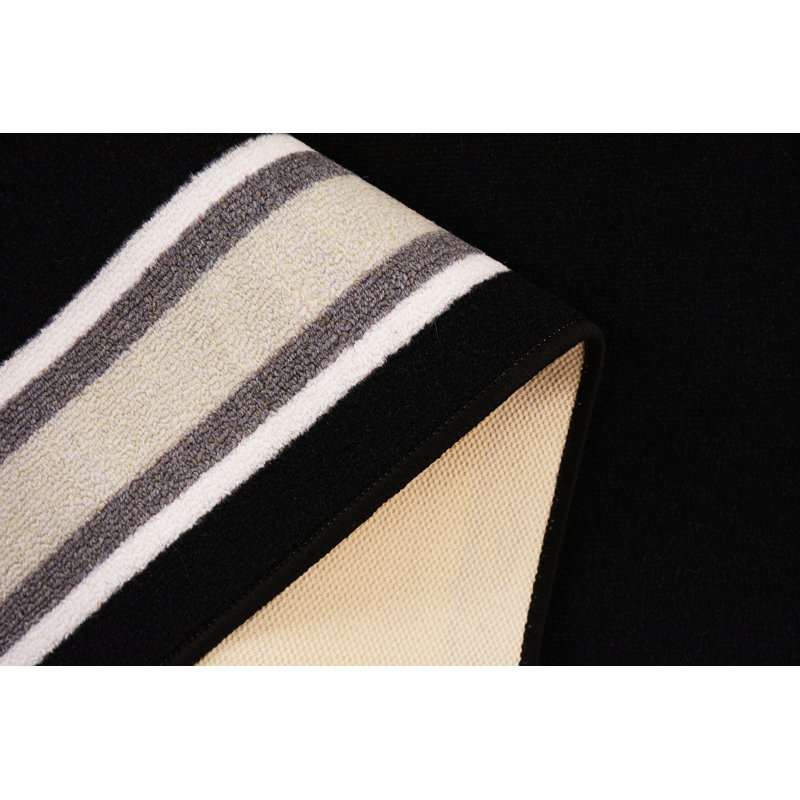 Ebern Designs Solid Border Black Low Pile Slip Resistant Rugs & Reviews ...