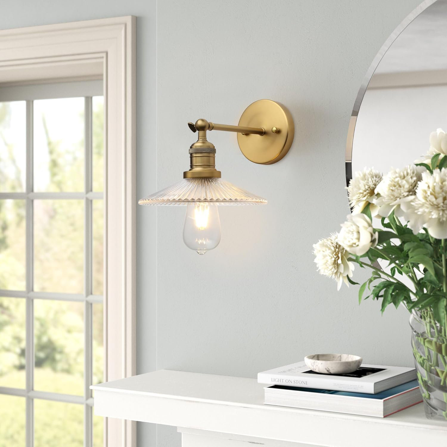 Everly Quinn Industrial Vintage Ribbed Glass Wall Sconce Lamp Fixture ...