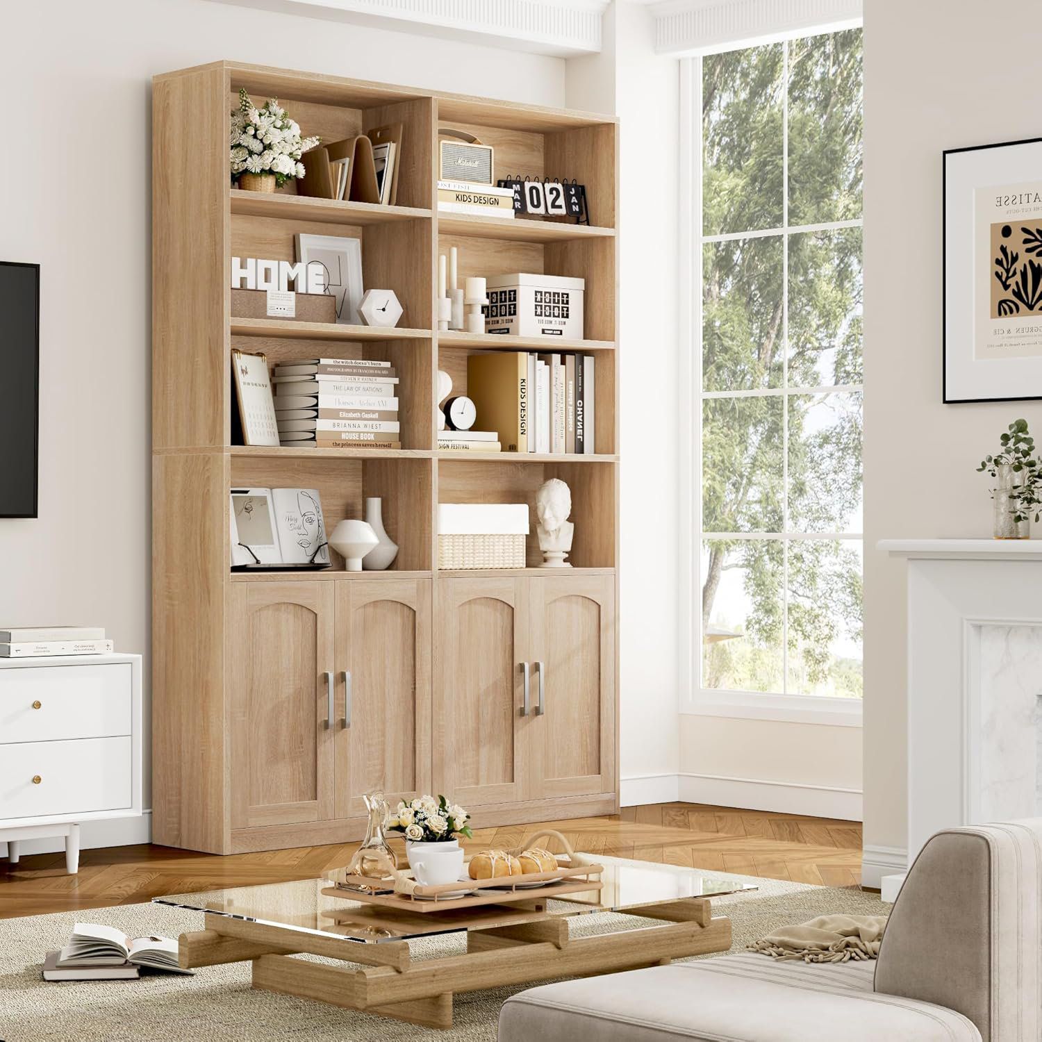 Red Barrel Studio® Bookshelf And Bookcase With Doors, 6 Tier Double ...