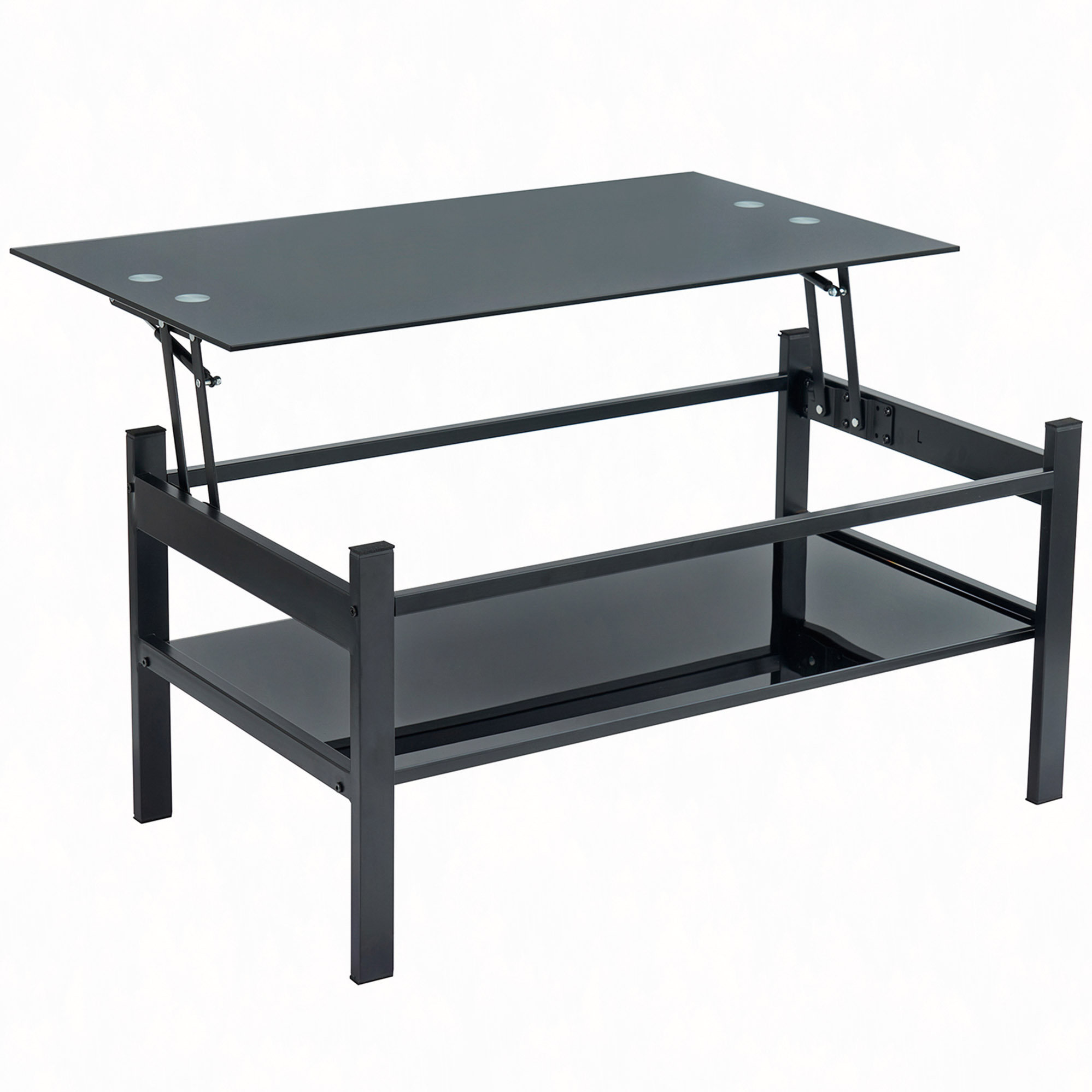 George Oliver Glass Lift Top Coffee Table, Simple 2-Layer Tempered ...