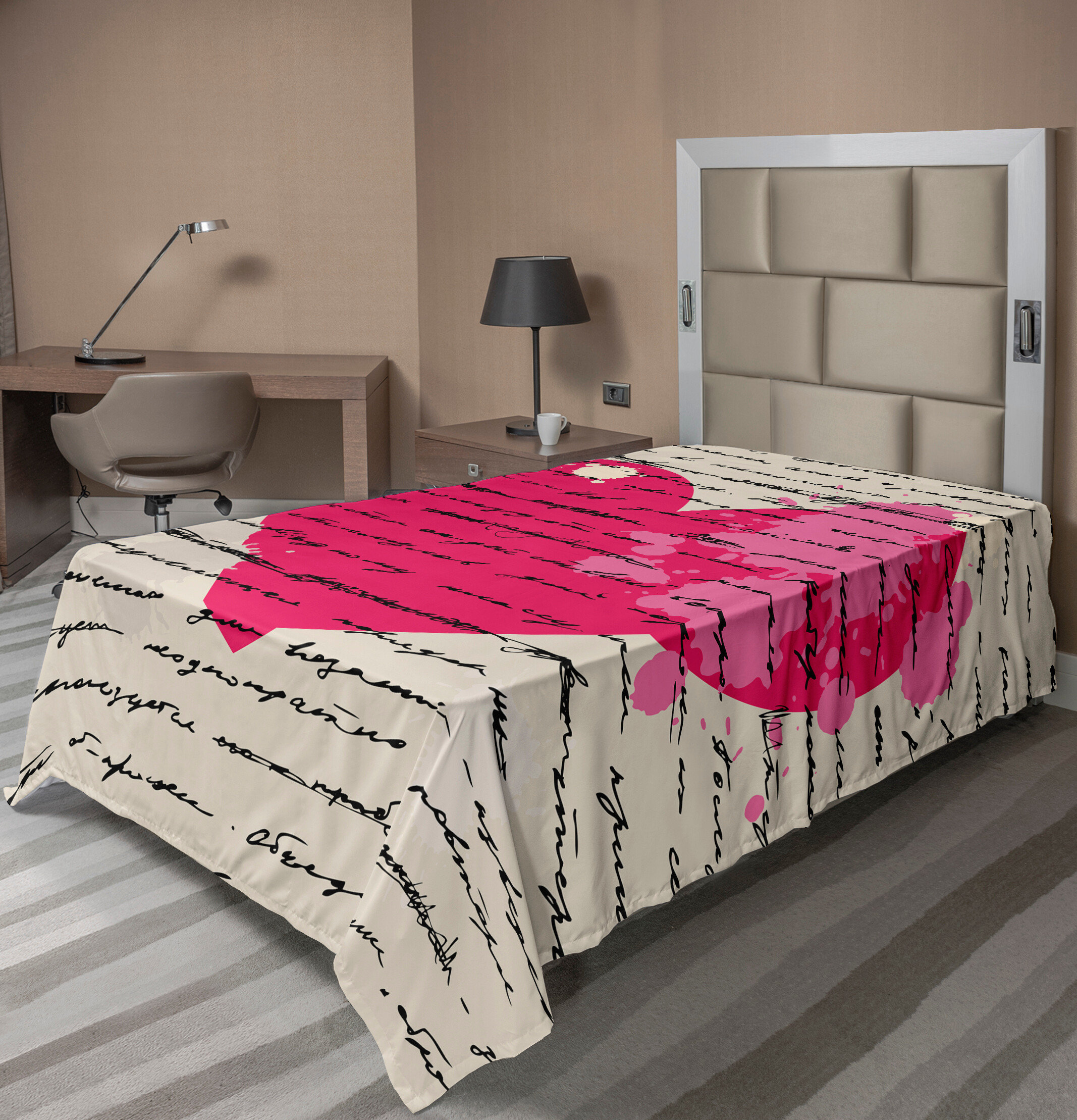 Ambesonne Antique Top Flat Sheet Love Words Handwriting Beige Magenta ...