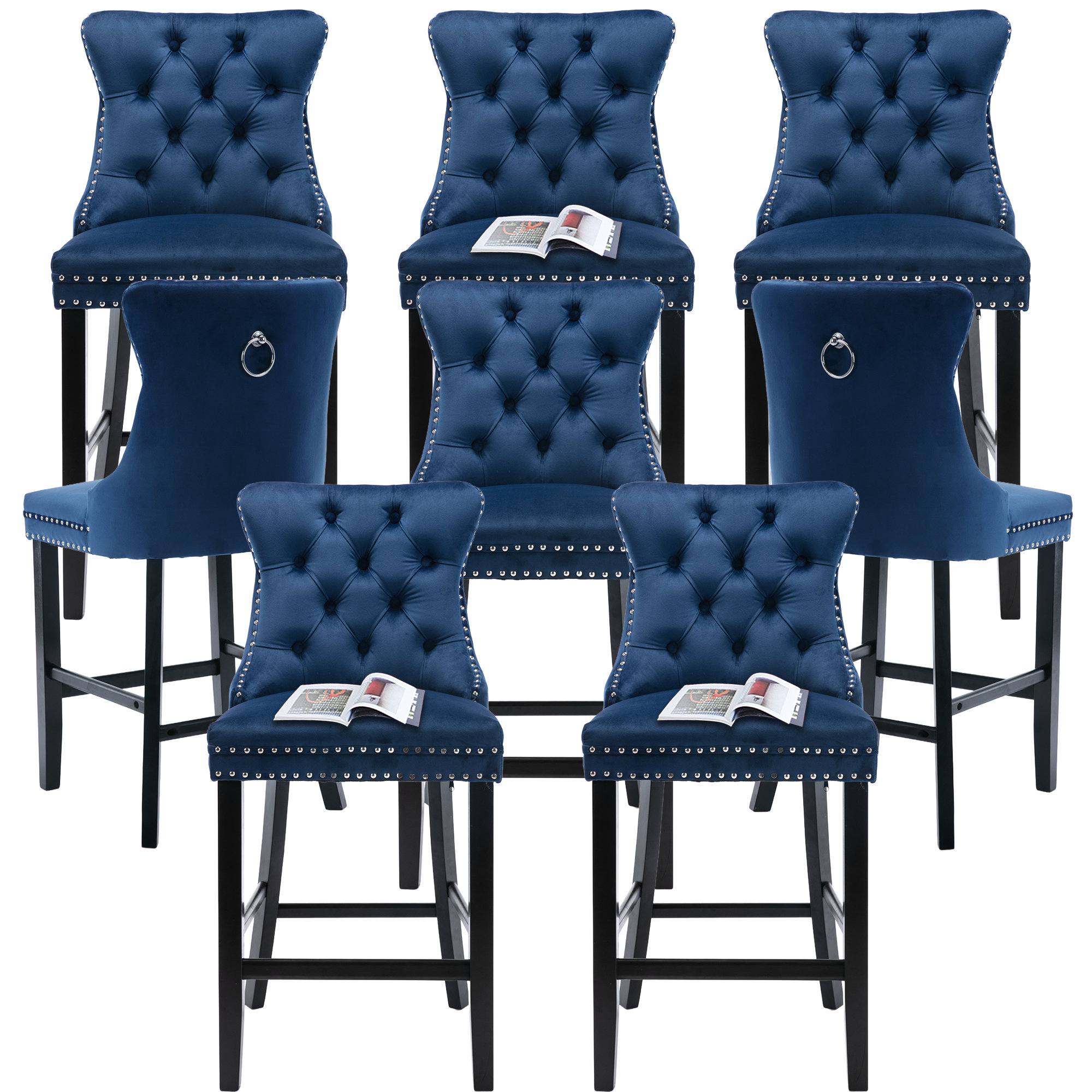 Blu Aired Merch Contemporary Counter Height Velvet Bar Stools (Set of 8 ...