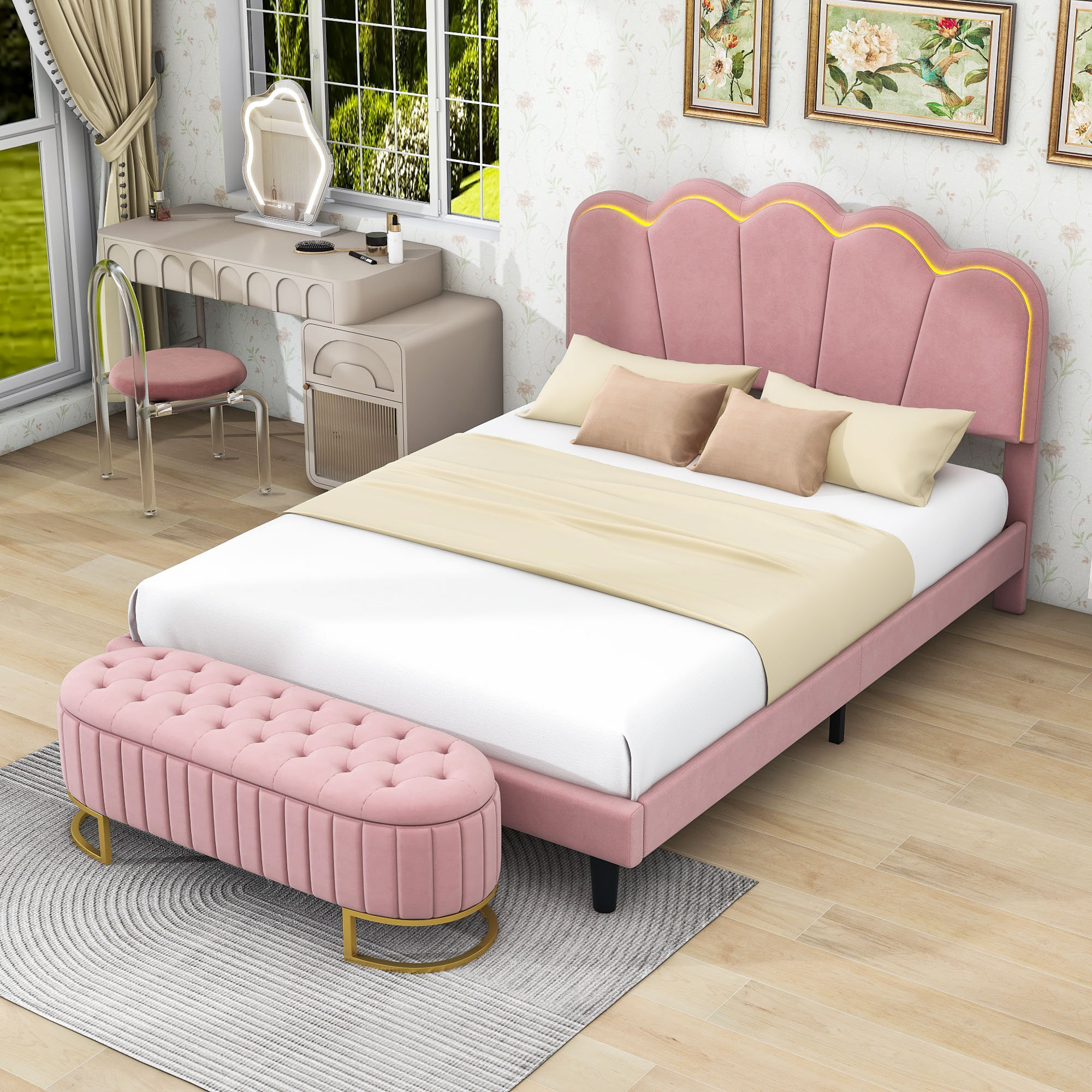 Mercer41 Jenkarlo 2-Pieces Bedroom Sets,Queen Size Upholstered Platform ...