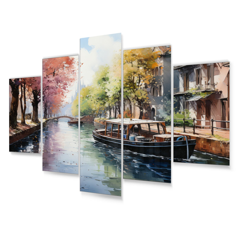 Design Art Green Canal Waterways Pointillismpointillism - Canals Metal ...