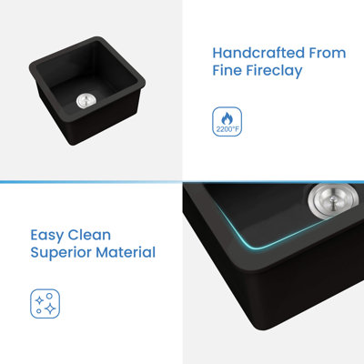 KIBI USA Pure Matte Black Undermount Single Bowl Fireclay Kitchen Sink ...
