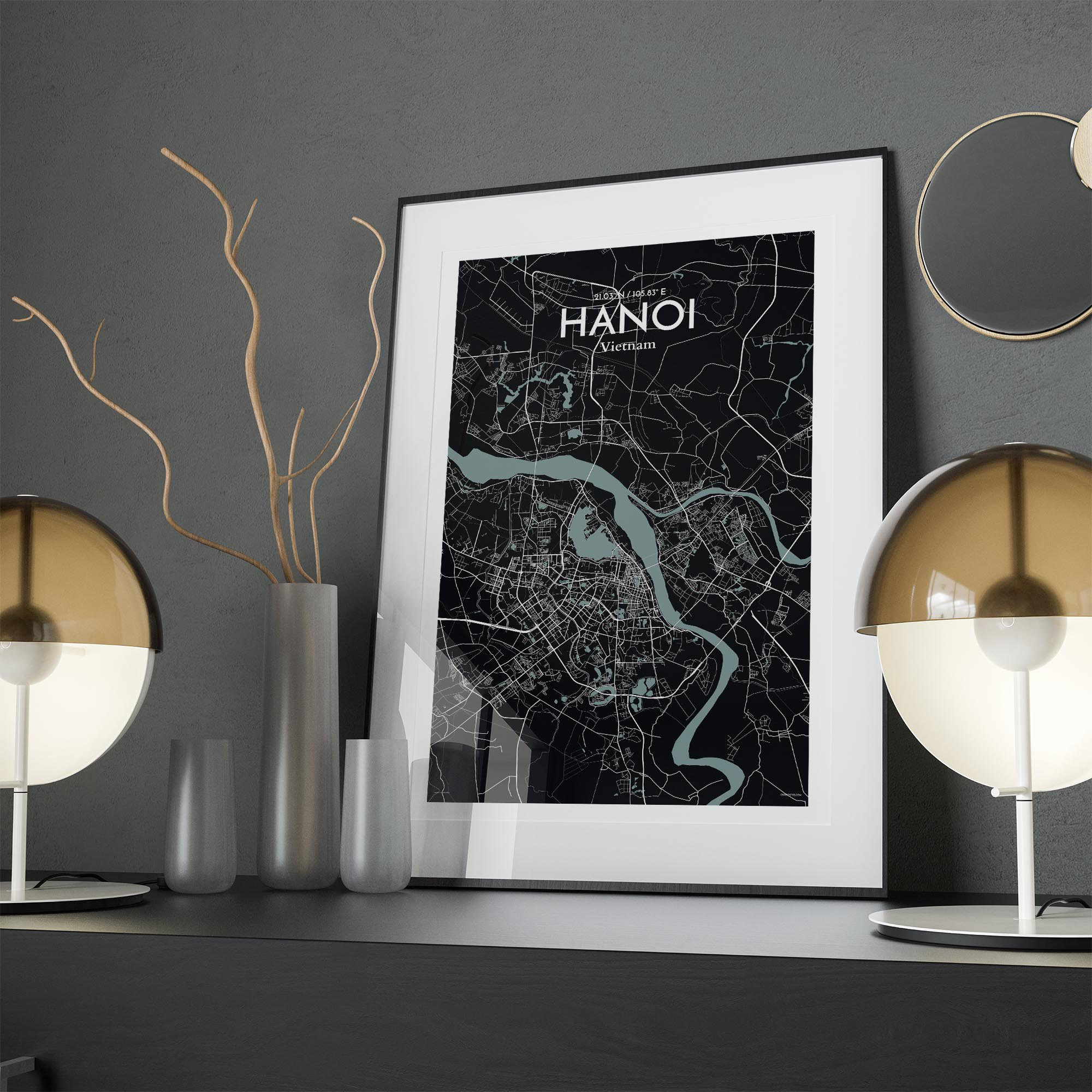 LoftDesigns Hanoi City Map in Midnight - Unframed Graphic Art | Wayfair.ie