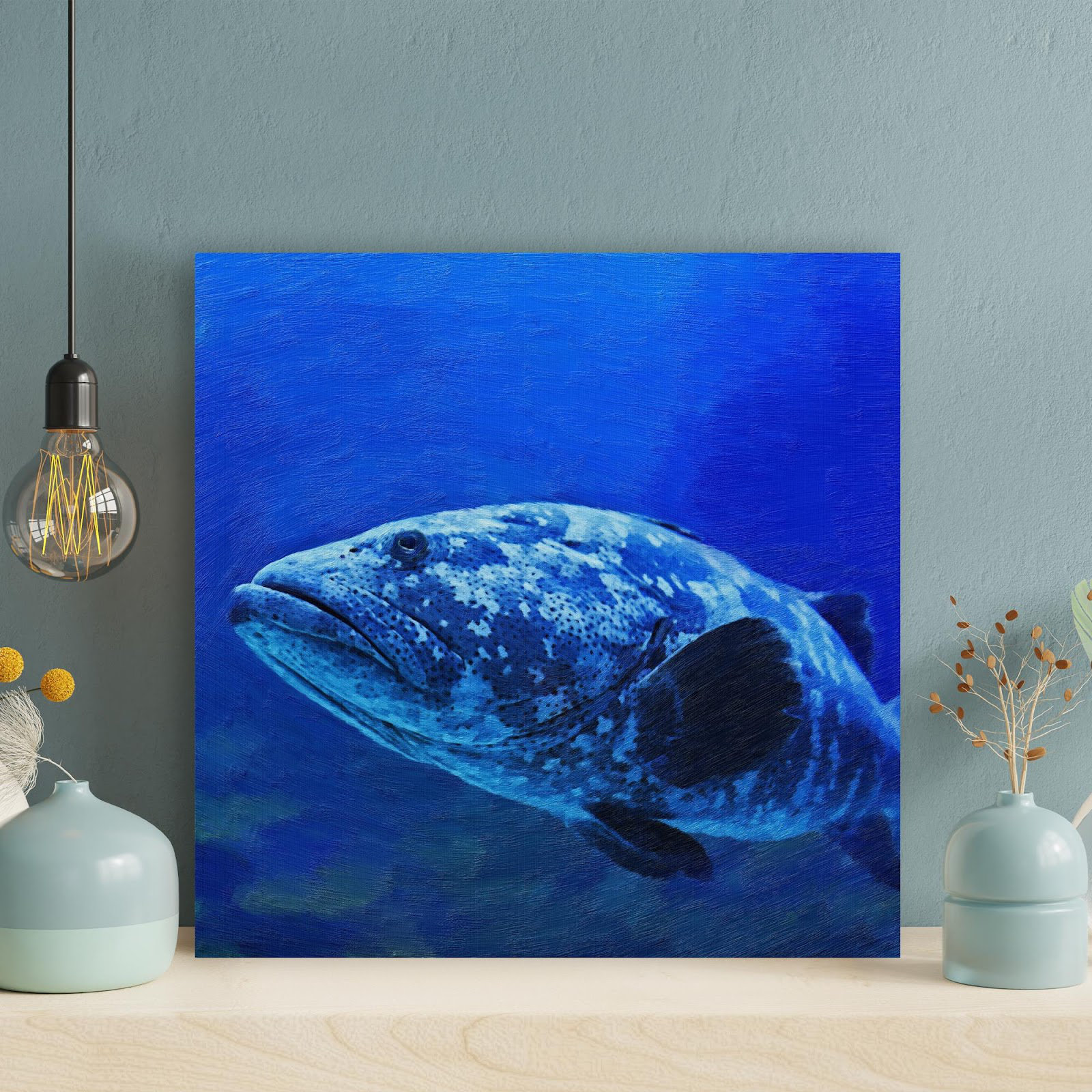 Rosecliff Heights " Closeup Photo Of Blue And Gray Fish " Painting ...