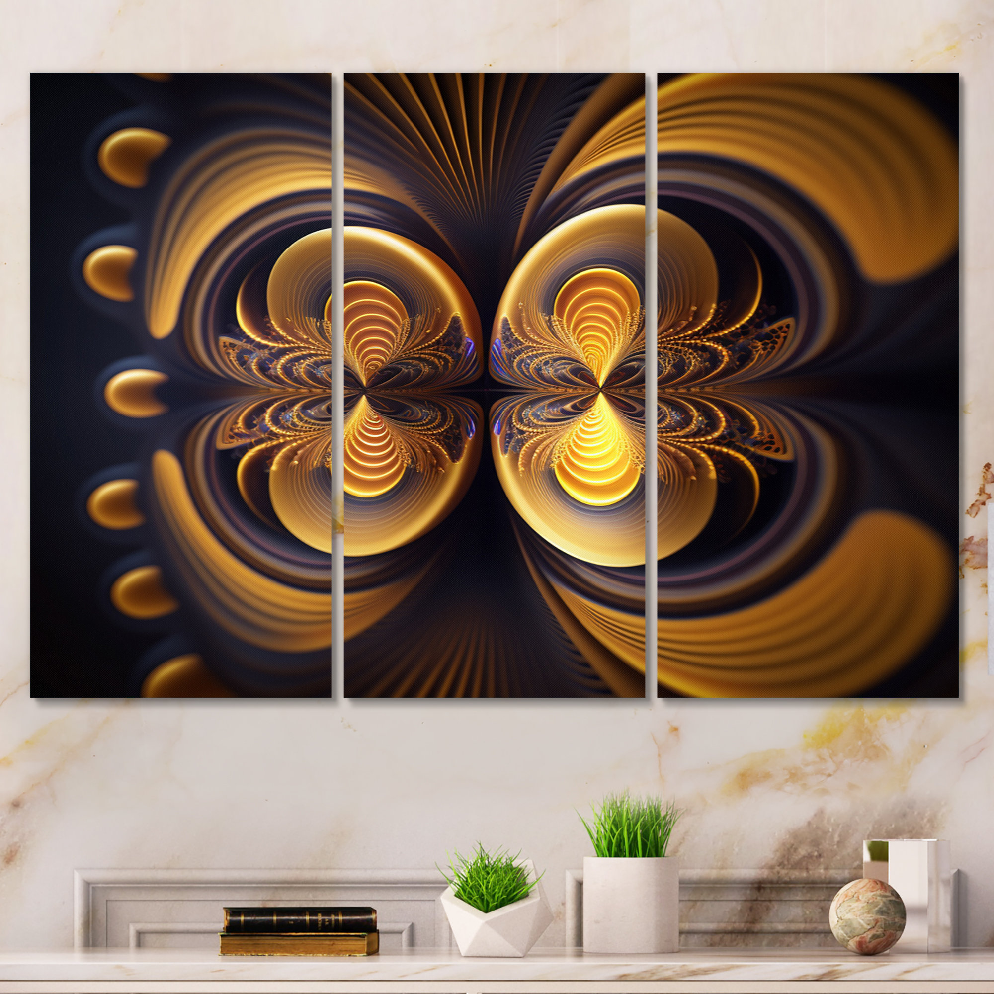 Latitude Run® Op-Art Retro Gold Geometric Dimensions III - Abstract ...