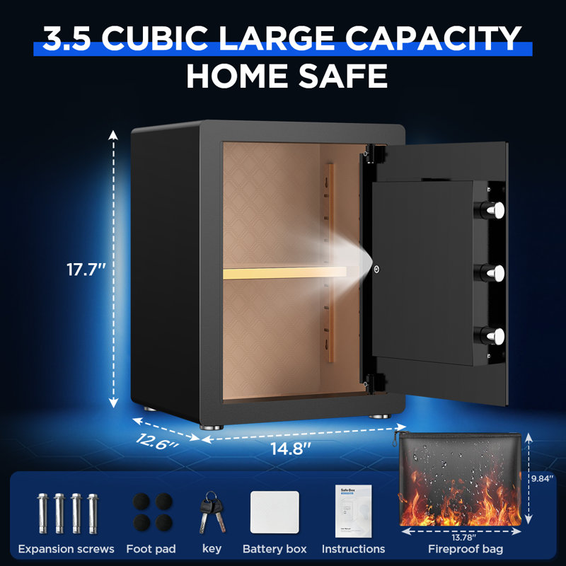 BESAFETY Safe Box, Digital Keypad Home Security Safe With Fireproof Bag ...